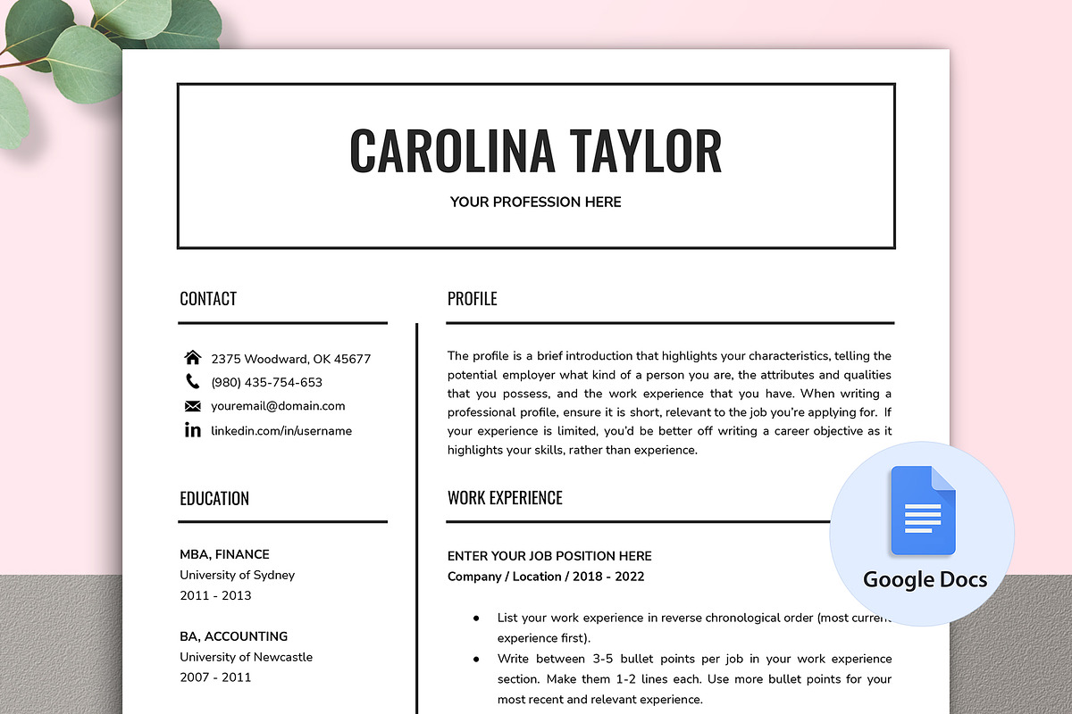Google Docs Resume Template 01, a Resume Template by GResume | Creative ...