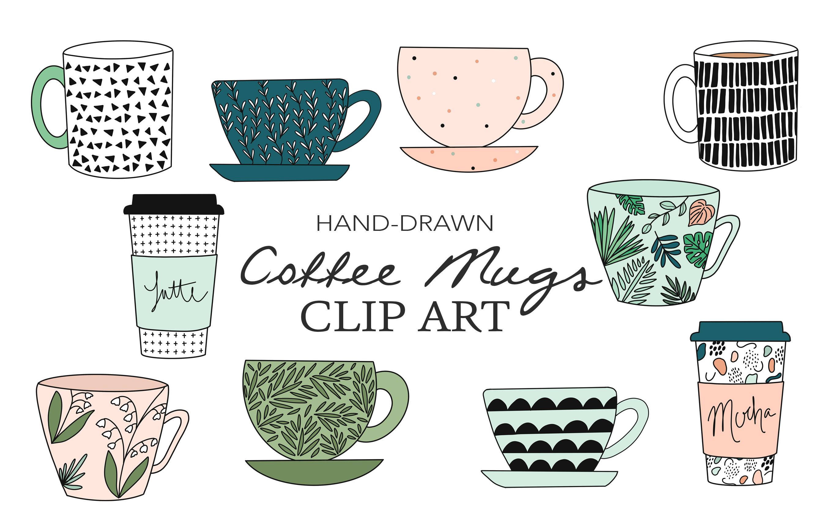 Coffee Mug Clipart Coffee Shop Mugs, an Illustration by WinshipAndRose