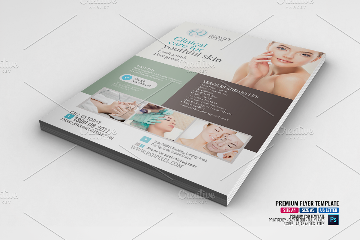Skin Clinic Promotional Flyer, a Flyer Template by PSDPixel
