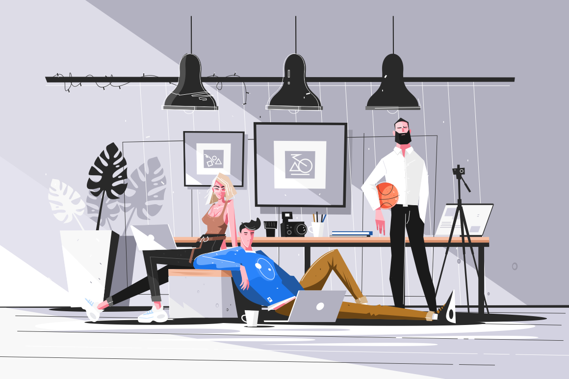 Designers working in studio, a Person Illustration by Kit8.net
