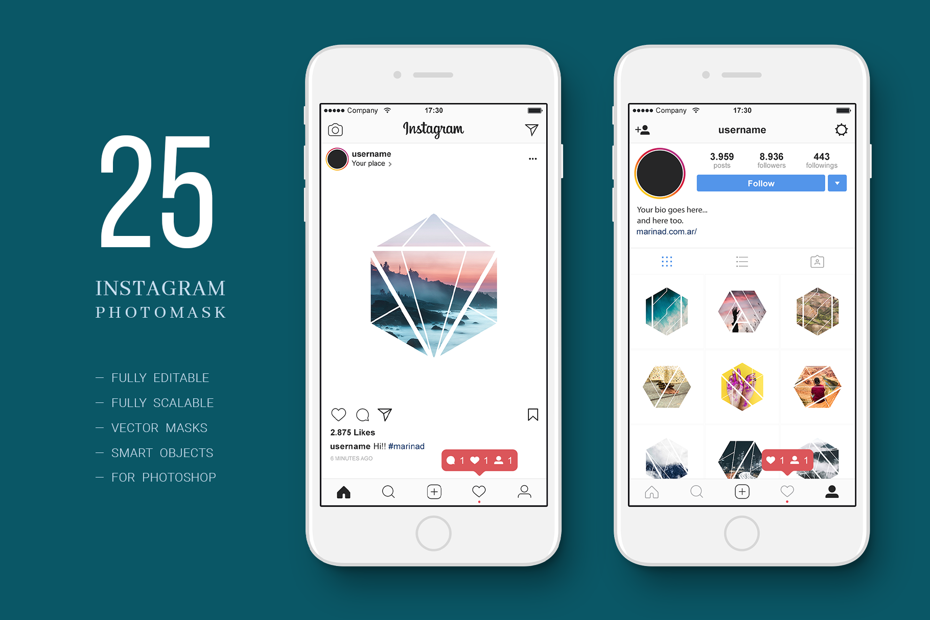 25 Hexagonal Photo Masks. Instagram, a Social Media Template by le-genda