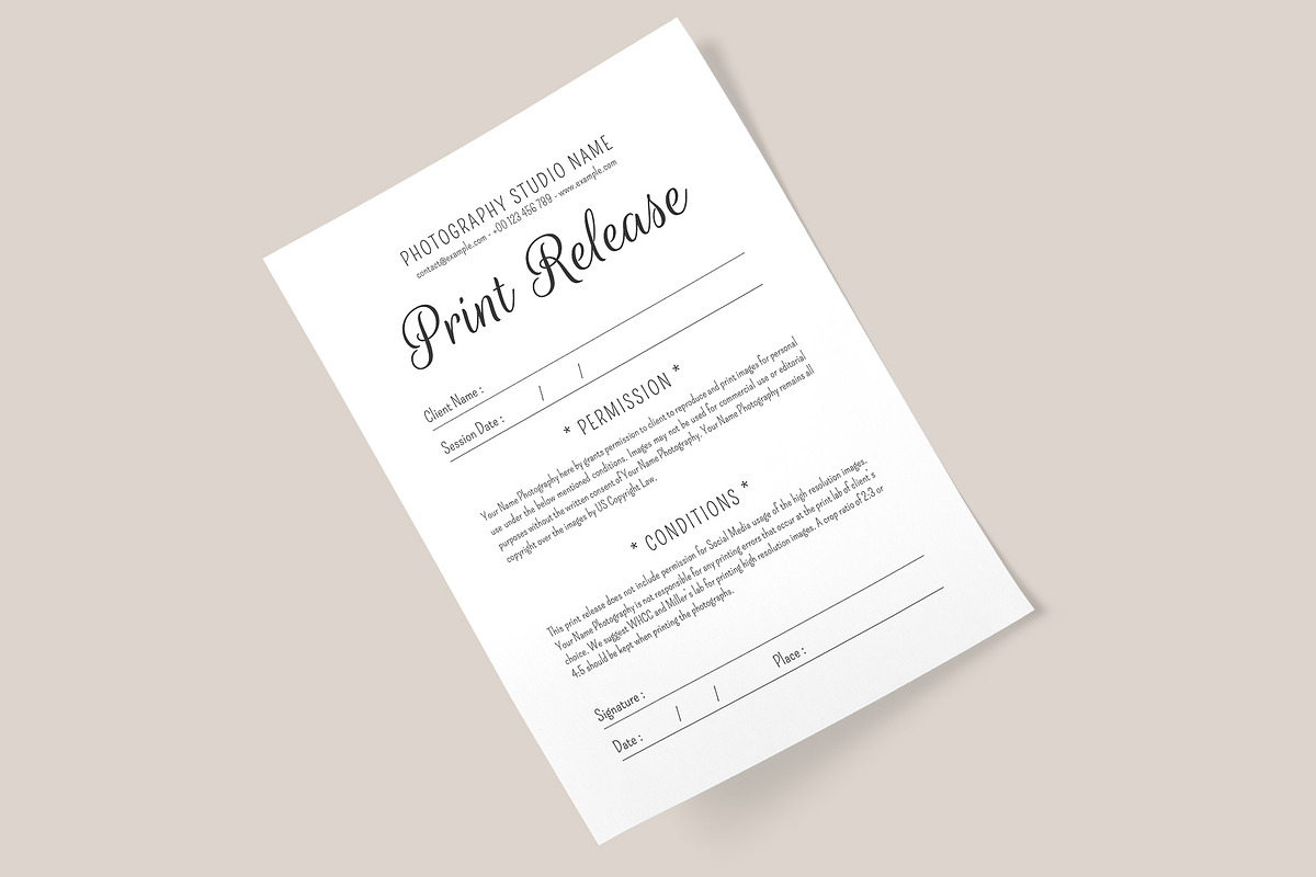 Photo Print Release Forms, a Stationery Template by Amit Debnath
