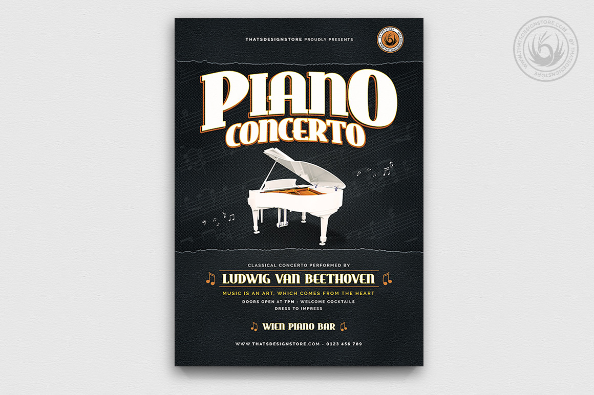 Piano Concerto Flyer Template V4, a Flyer Template by ThatsDesign Art