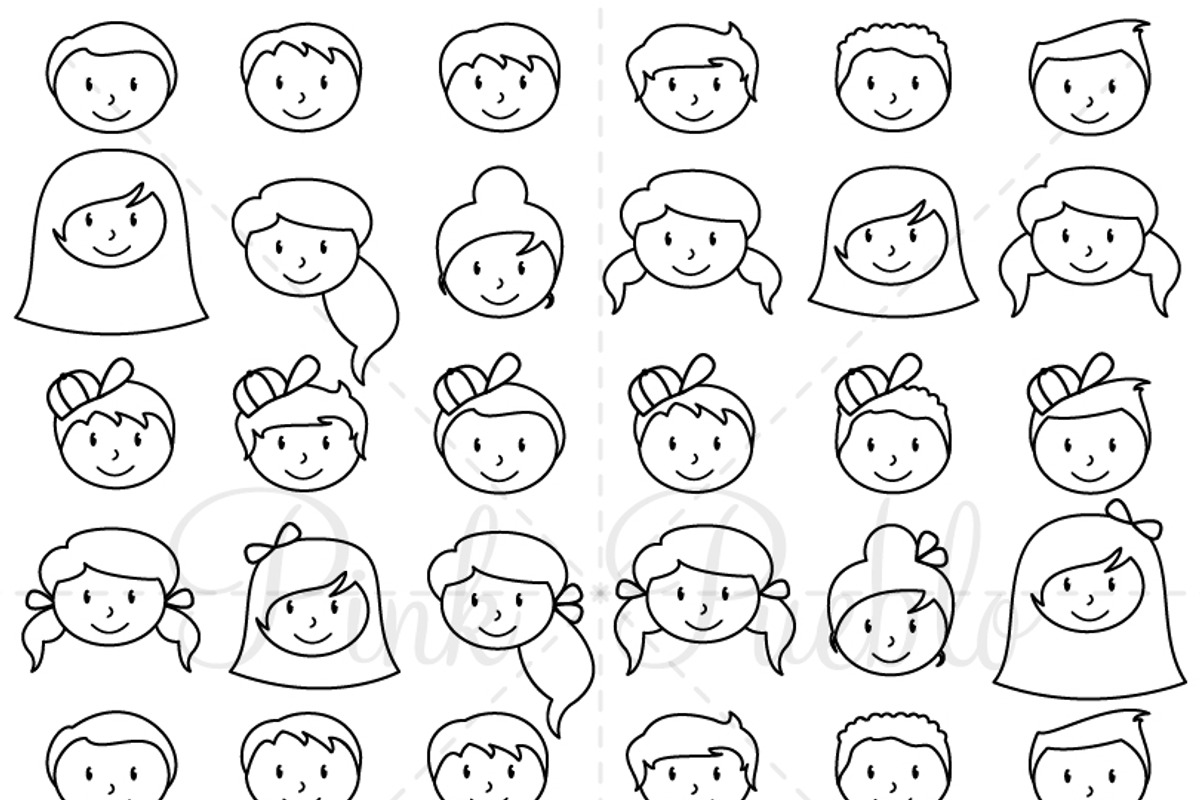 Stick Figure Heads Clipart & Vectors, an Illustration by PinkPueblo