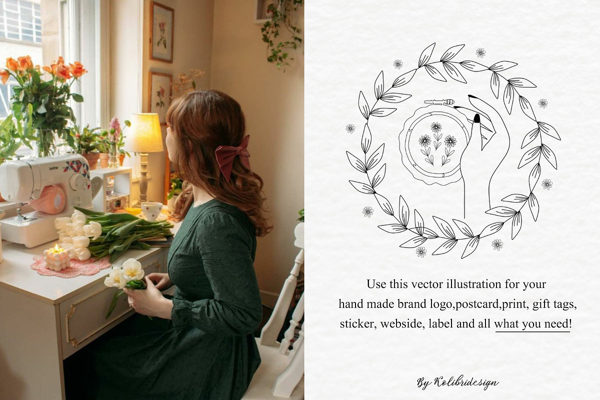 Needlework floral logos collection.