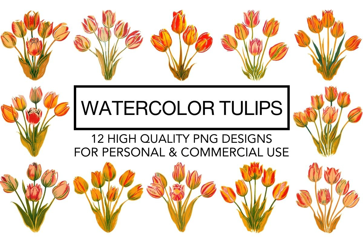 Stunning Watercolor Tulips Clipart, an Illustration by Catchy Ideaz ...