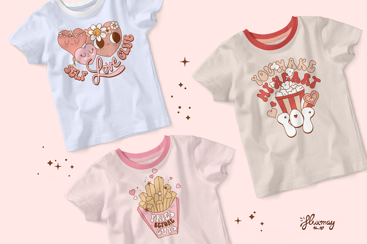 Groovy retro Valentine - clipart set, a Food Illustration by Huxmay