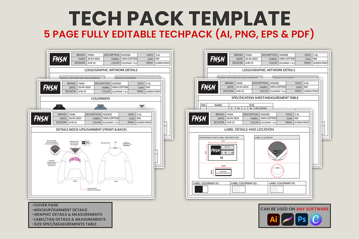 Editable Tech Pack Template for Clothing Manufacturing