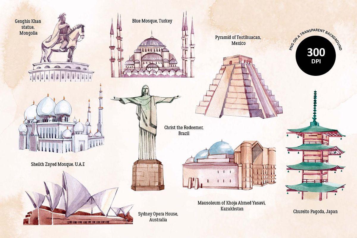 World map with attractions, an Education Illustration by VerAna