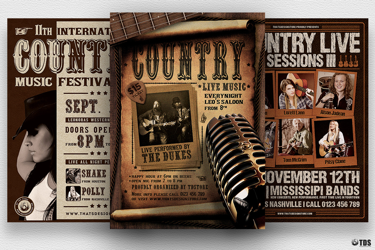 Country Music Flyer Bundle, a Flyer Template by ThatsDesign Art