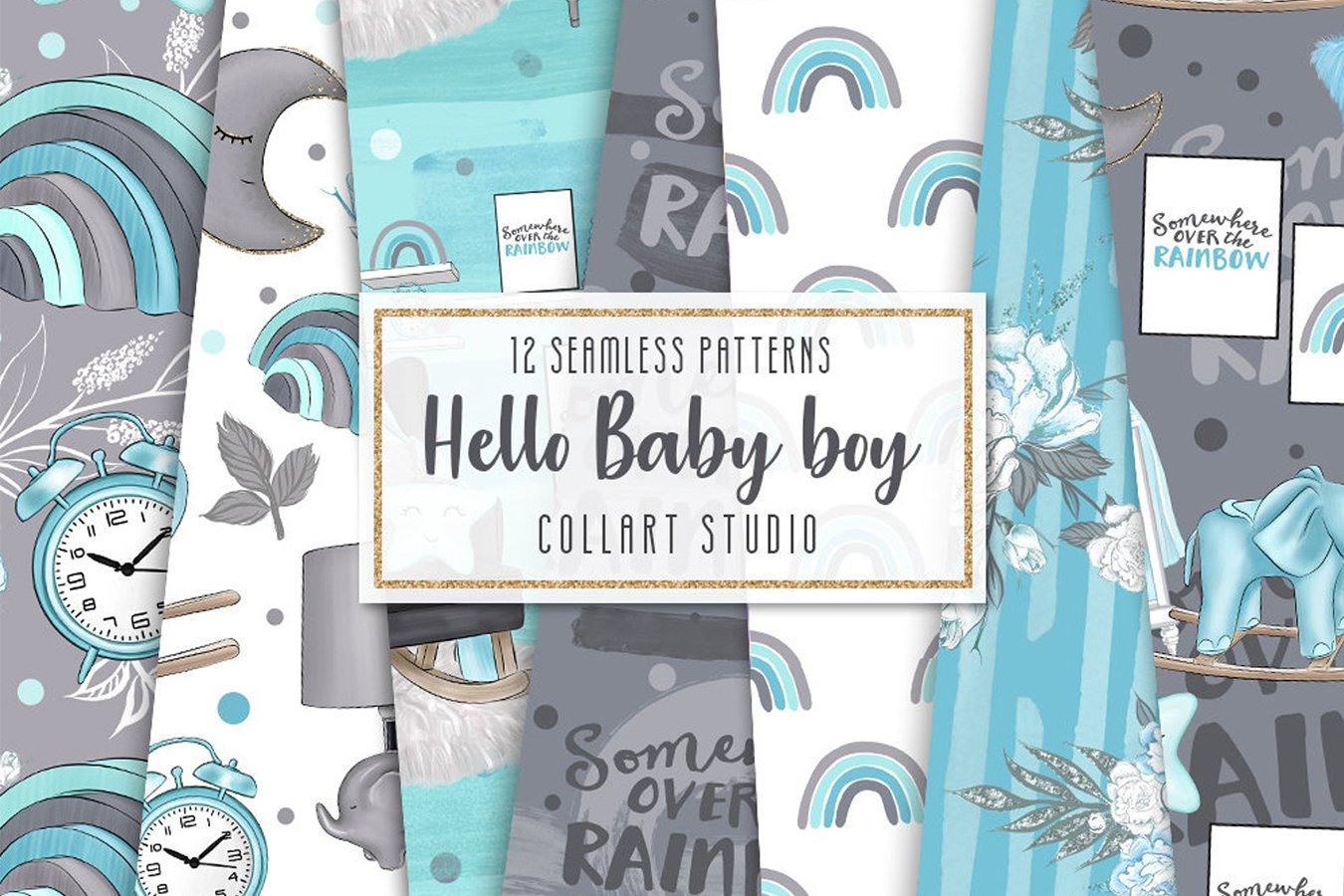 Baby Digital Paper, Baby Boy Nursery, a Pattern Graphic by Collart Studio