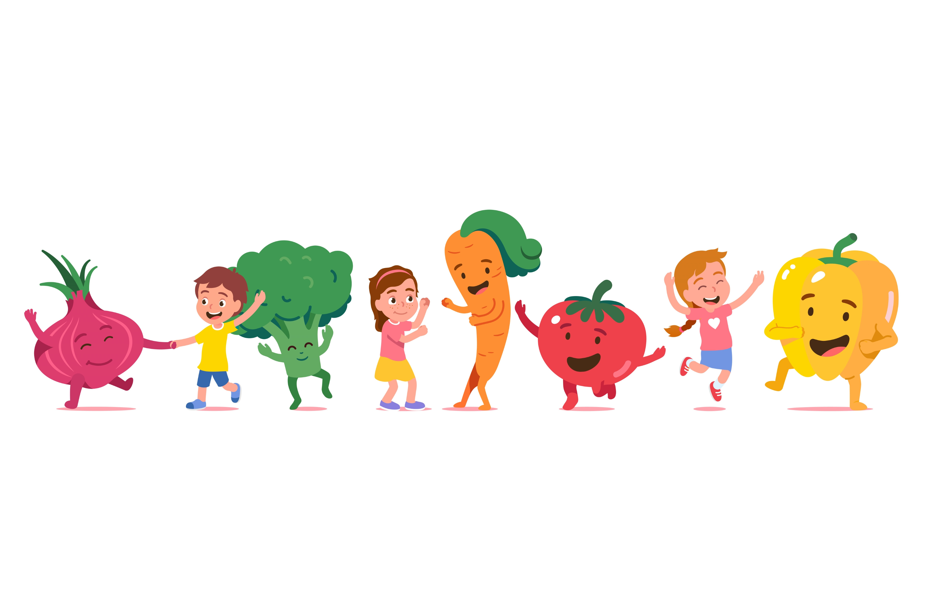Happy kids, fresh organic vegetable, a Food Illustration by Iconicbestiary