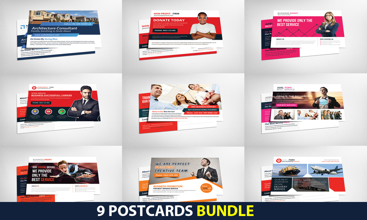 9 Multipurpose Business Postcards, a Card Template by graphicforest