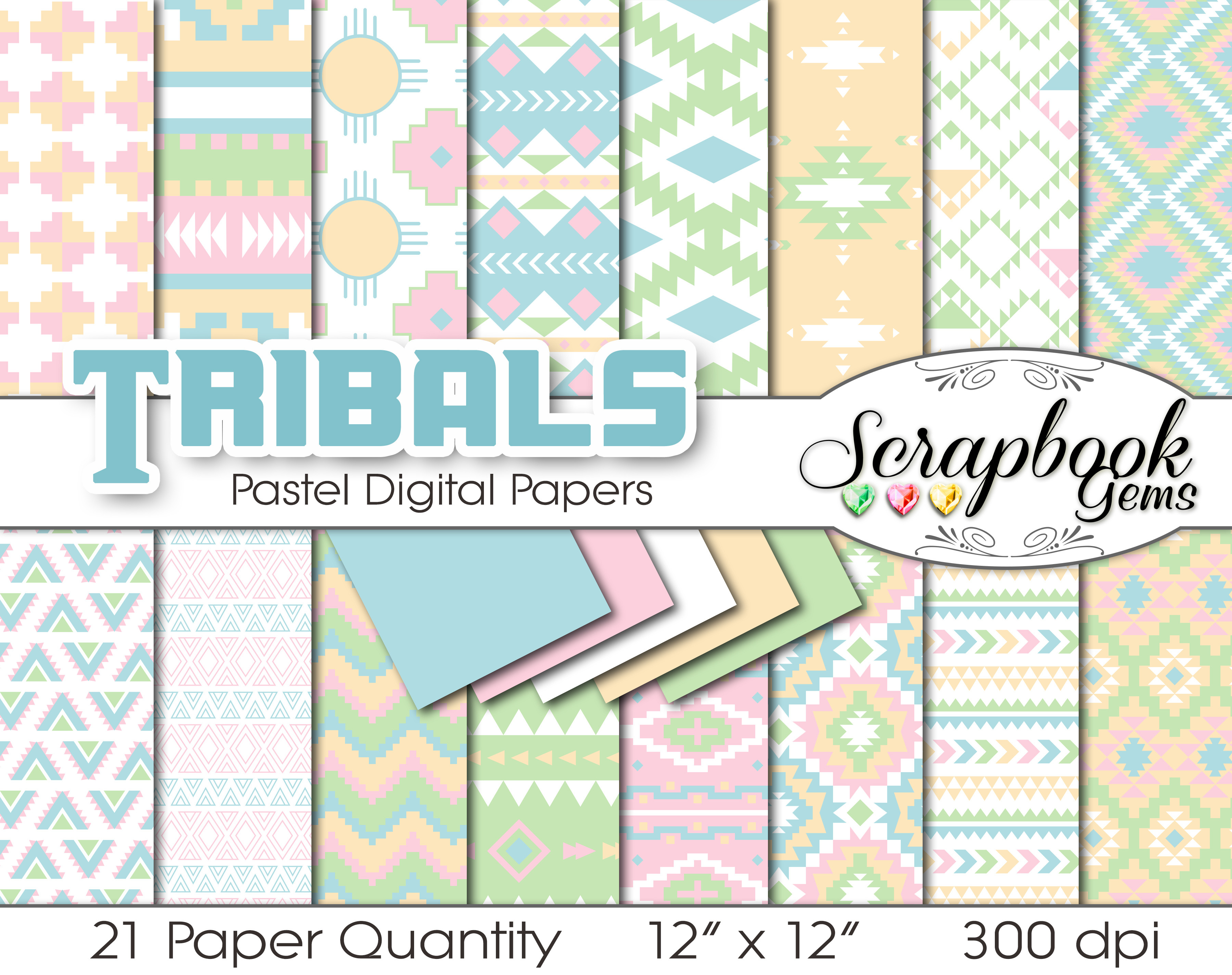 Aztec Digital Papers - Pastels, a Pattern Graphic by Scrapbook Gems