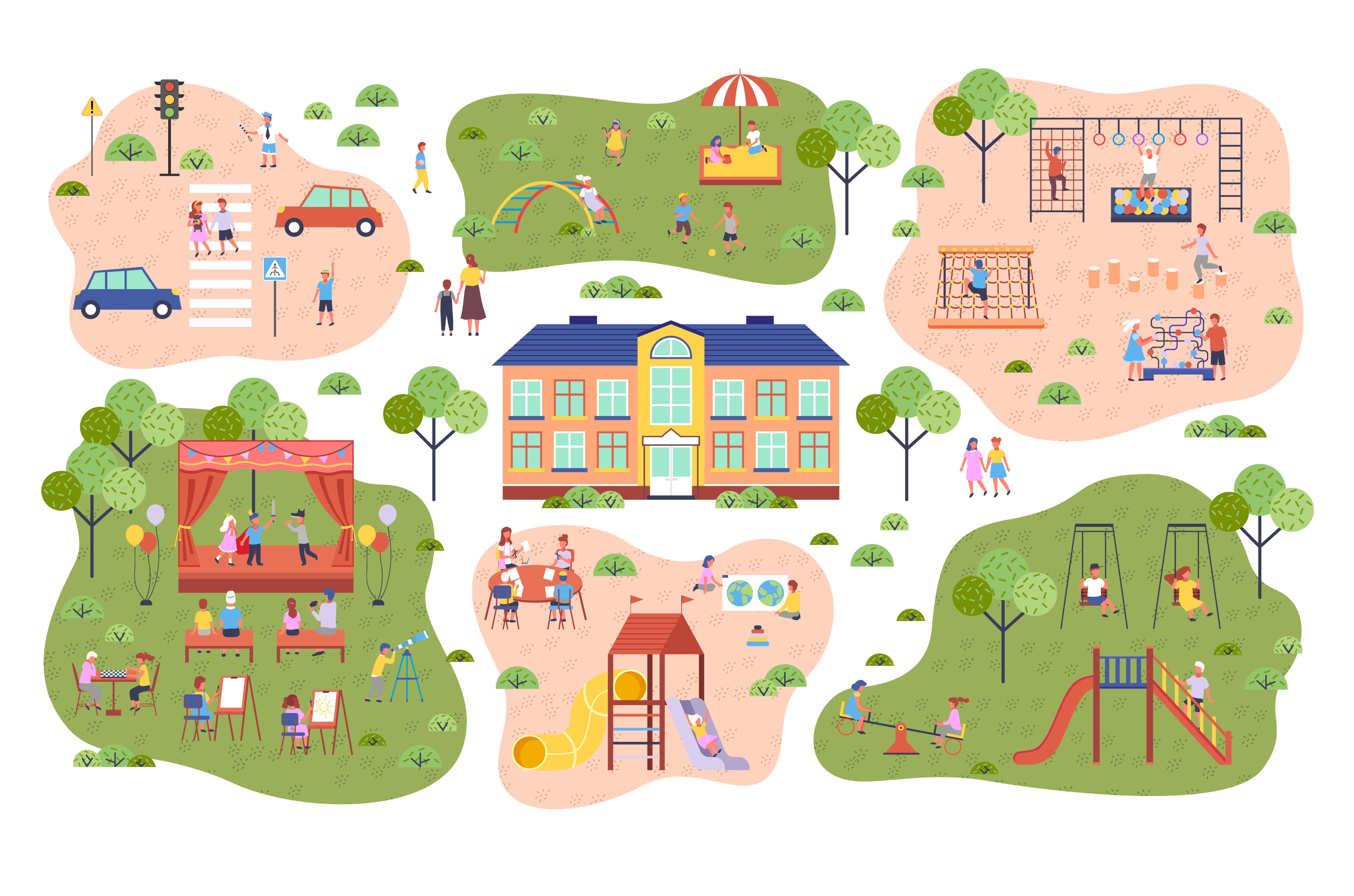Playground, Kids in Kindergarten, an Illustration by robuart