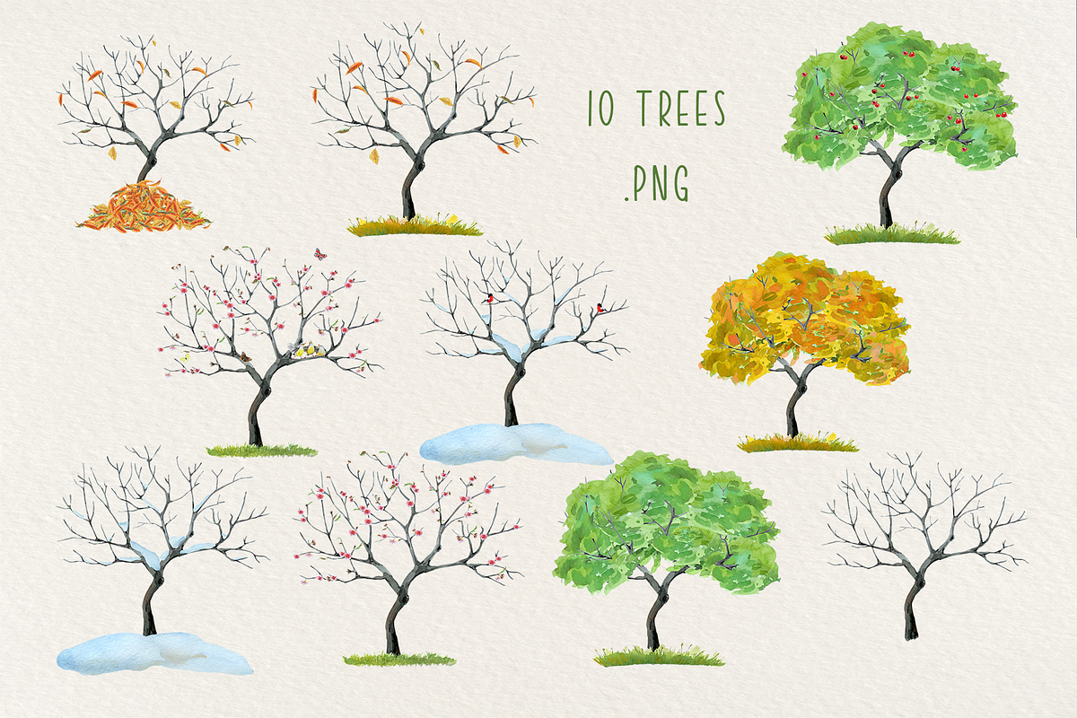 Four Seasons Clip Art Set, an Education Illustration by Tati Bordiu