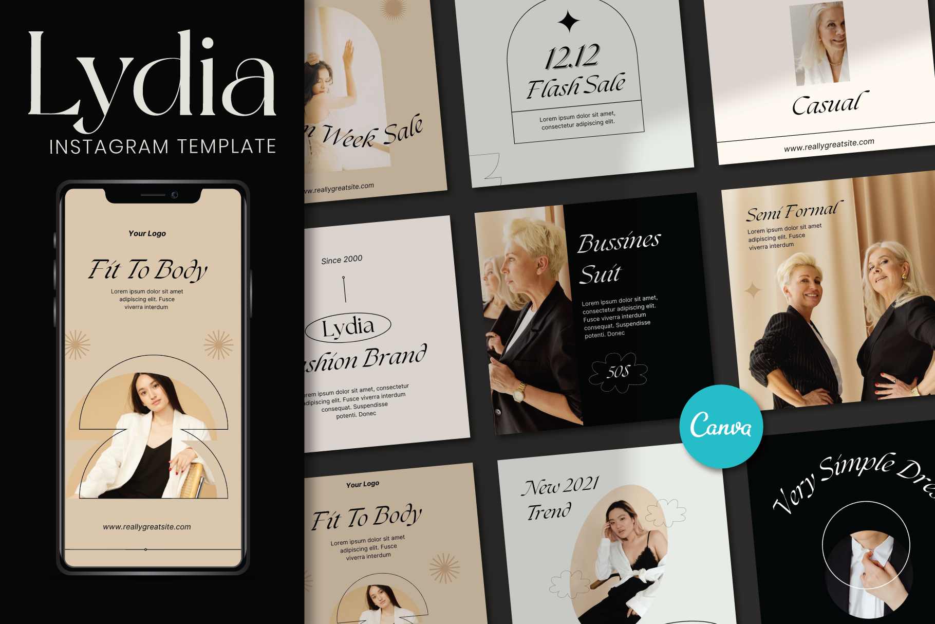 Lydia Instagram template for canva, a Social Media Template by nyilstudio