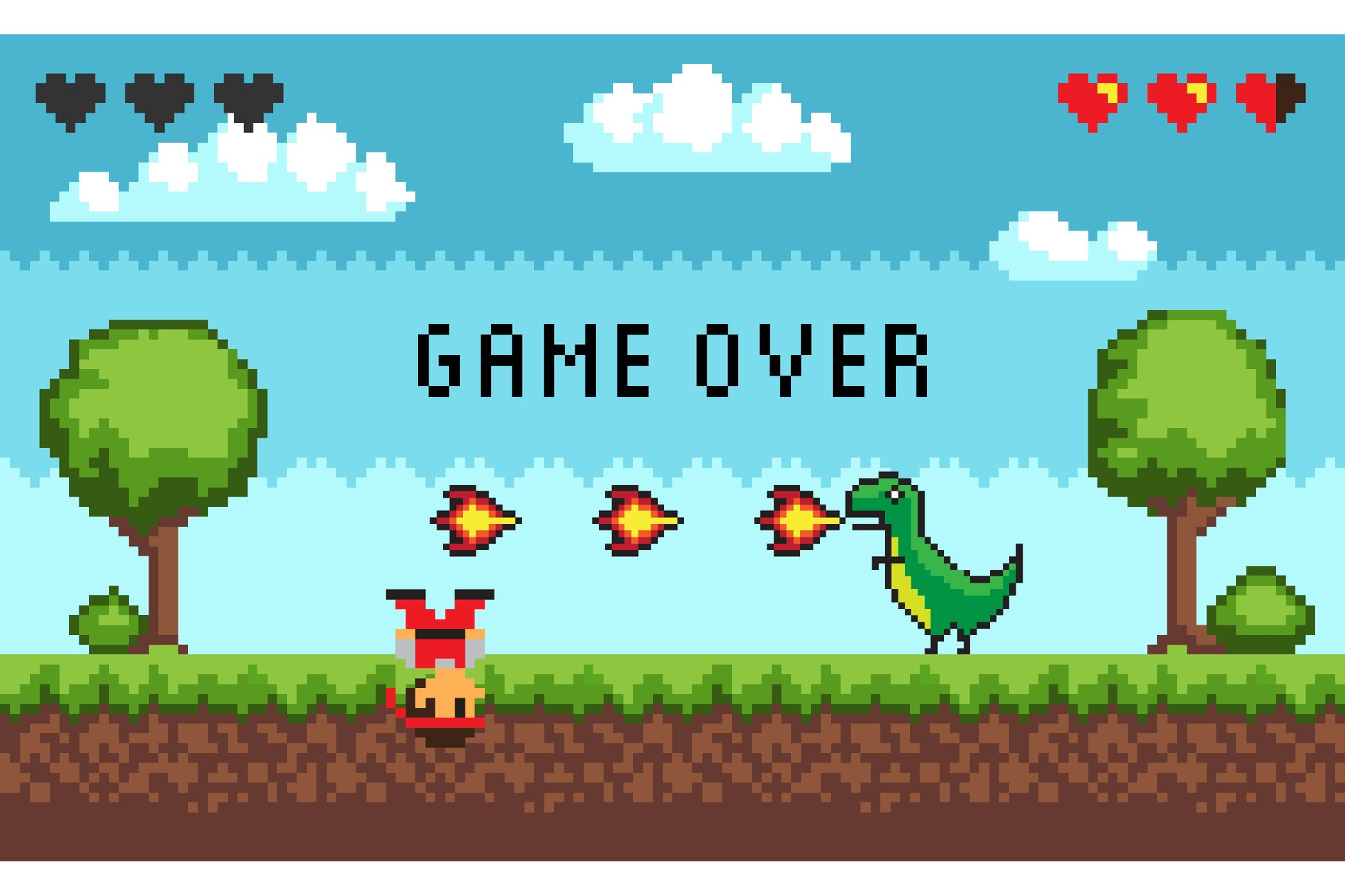 Hero Battle in Pixel Video Game, an Illustration by robuart