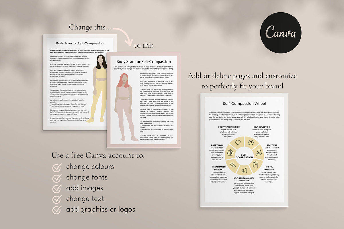 Self-Compassion Canva Templates