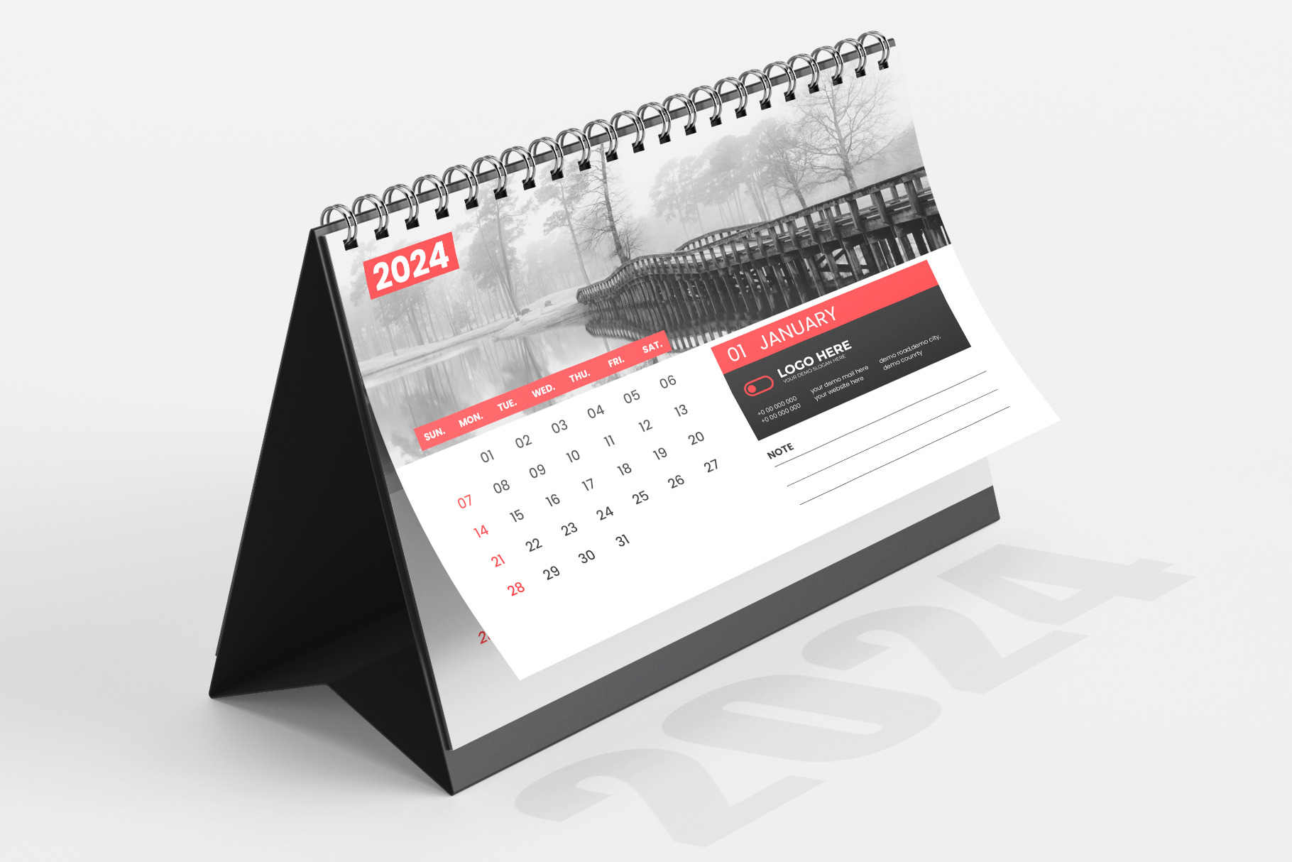 2024 Desk calendar design template, a Stationery Template by Tanmoy Topu