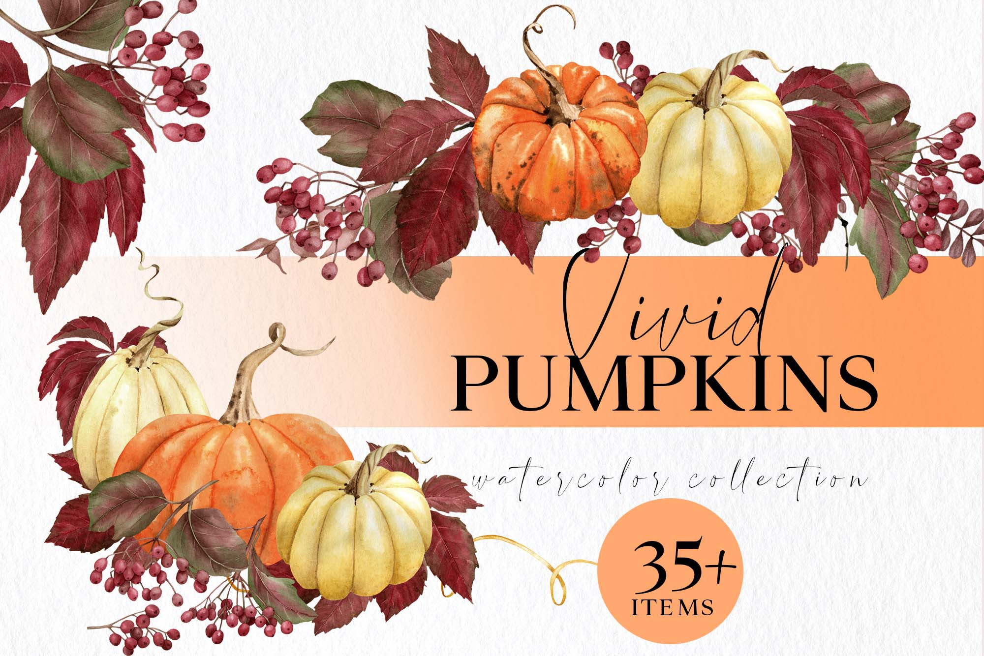 Watercolor fall pumpkin clipart, an Illustration by WatercolorWind
