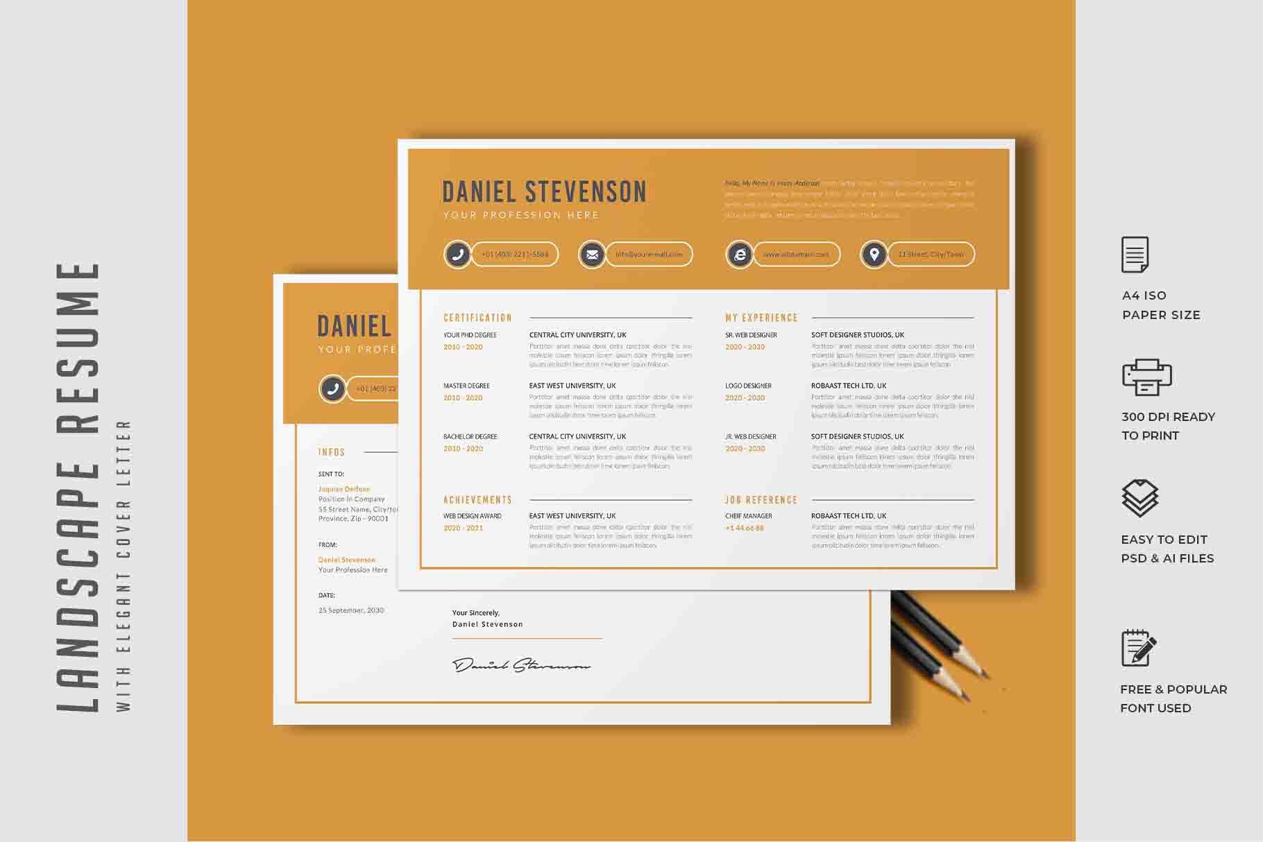 349. Landscape Resume Template, a Stationery Template by CreativeRezwan ...