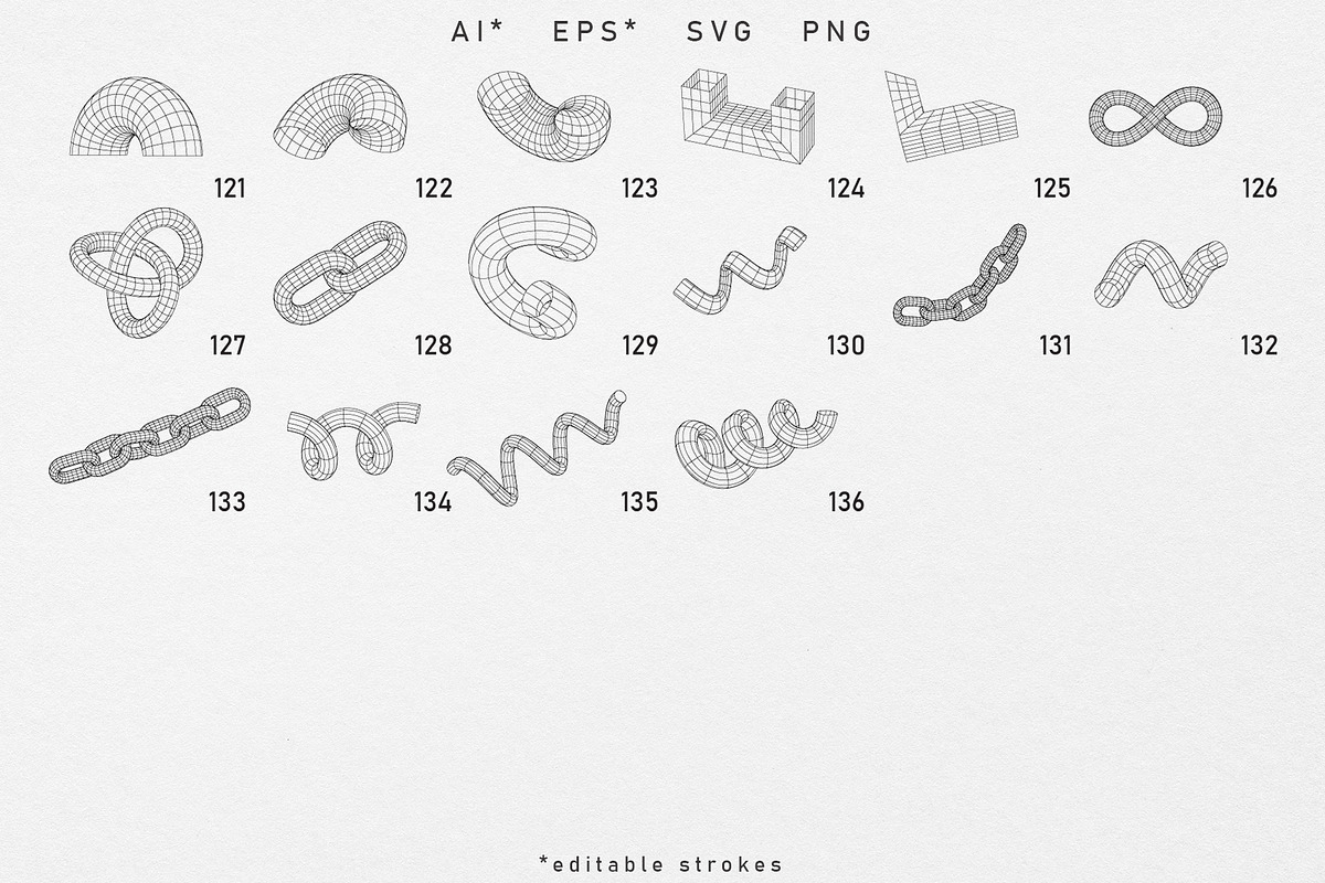 3D Wireframe vector shapes set | Creative Market