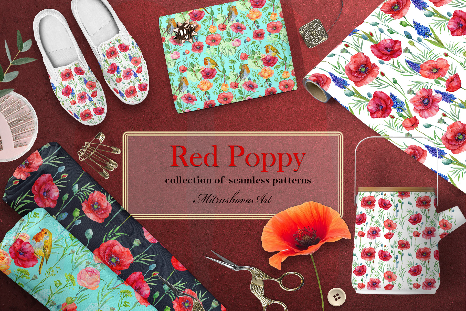Red Poppy Watercolor Pattern, a Pattern Graphic by MitrushovaArt