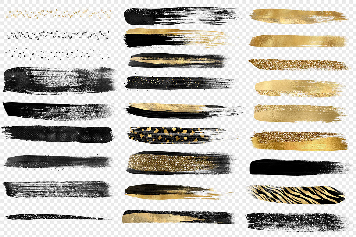 Black and Gold Brush Strokes Clipart, an Object Graphic by Digital Curio