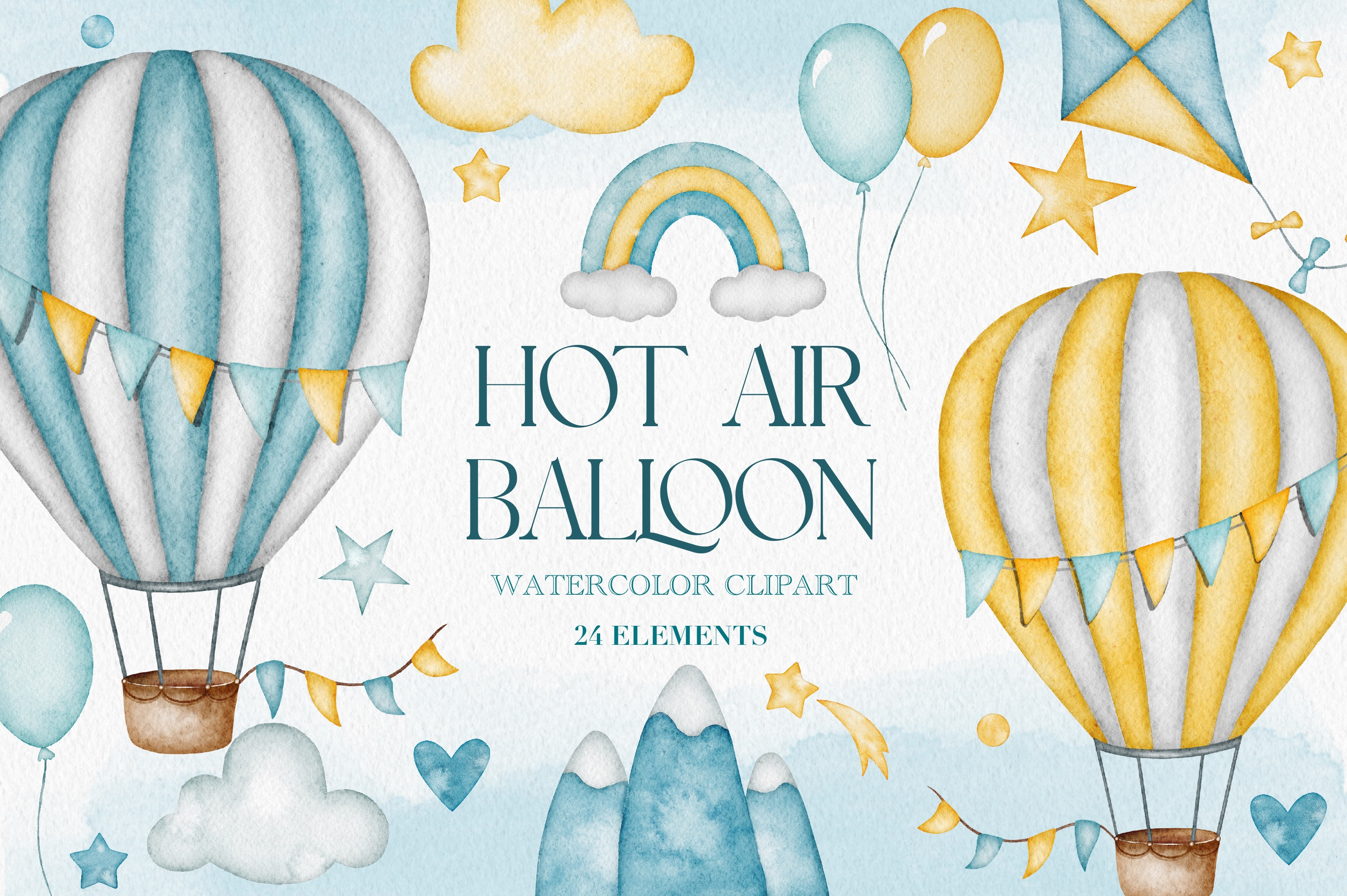 Watercolor Hot Air Balloon Clipart, an Illustration by LuiDesignStudio