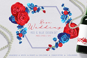 Rose Wedding Red and Blue Design Set, an Illustration by Sketchbook Designs