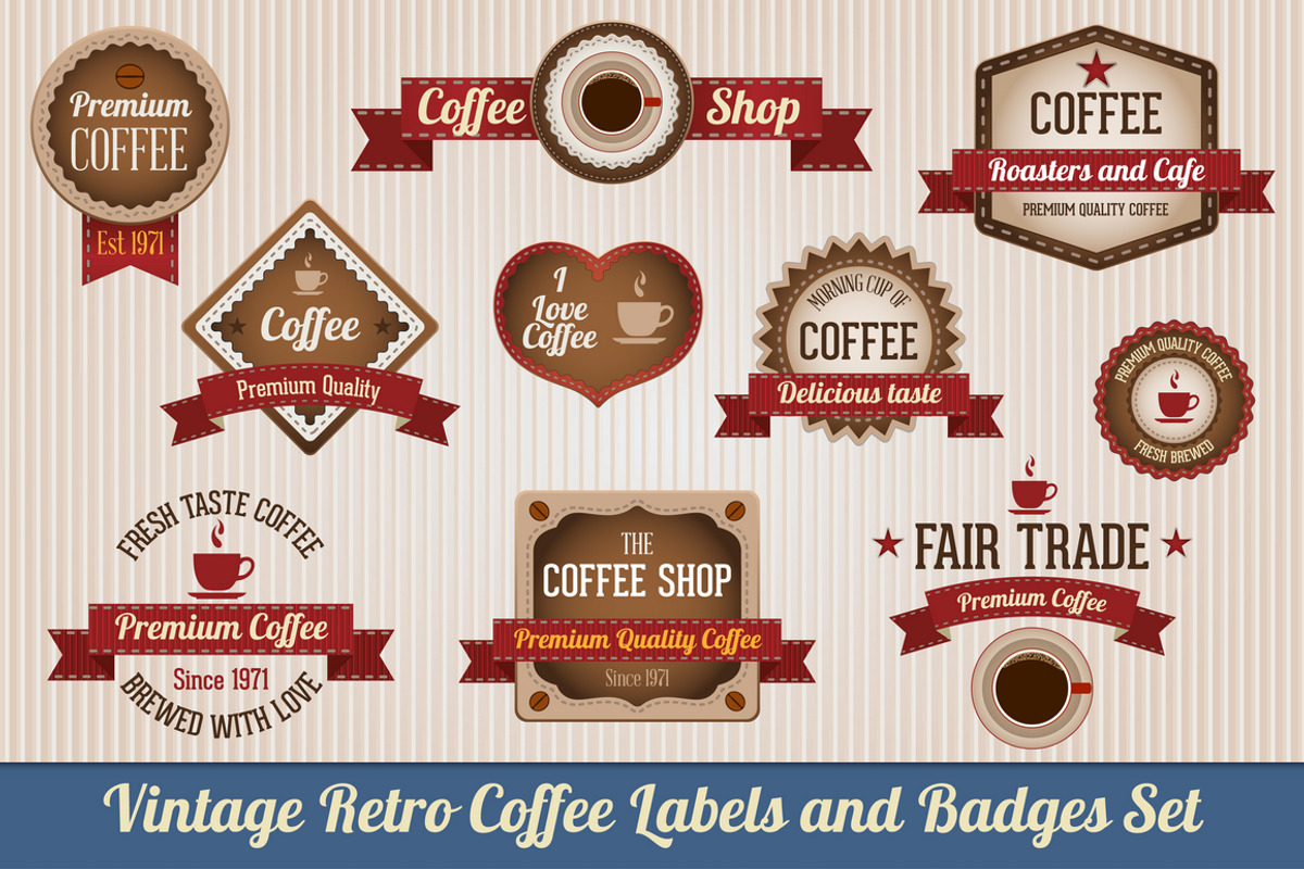 Retro Coffee Labels and Badges set, an Object Graphic by Genestro Shop ...