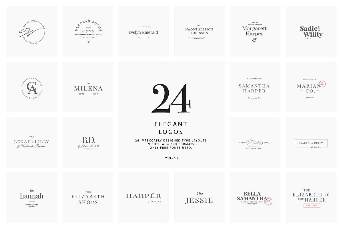 24 elegant feminine logos vol. 8.0, a Branding & Logo Template by pawellpi