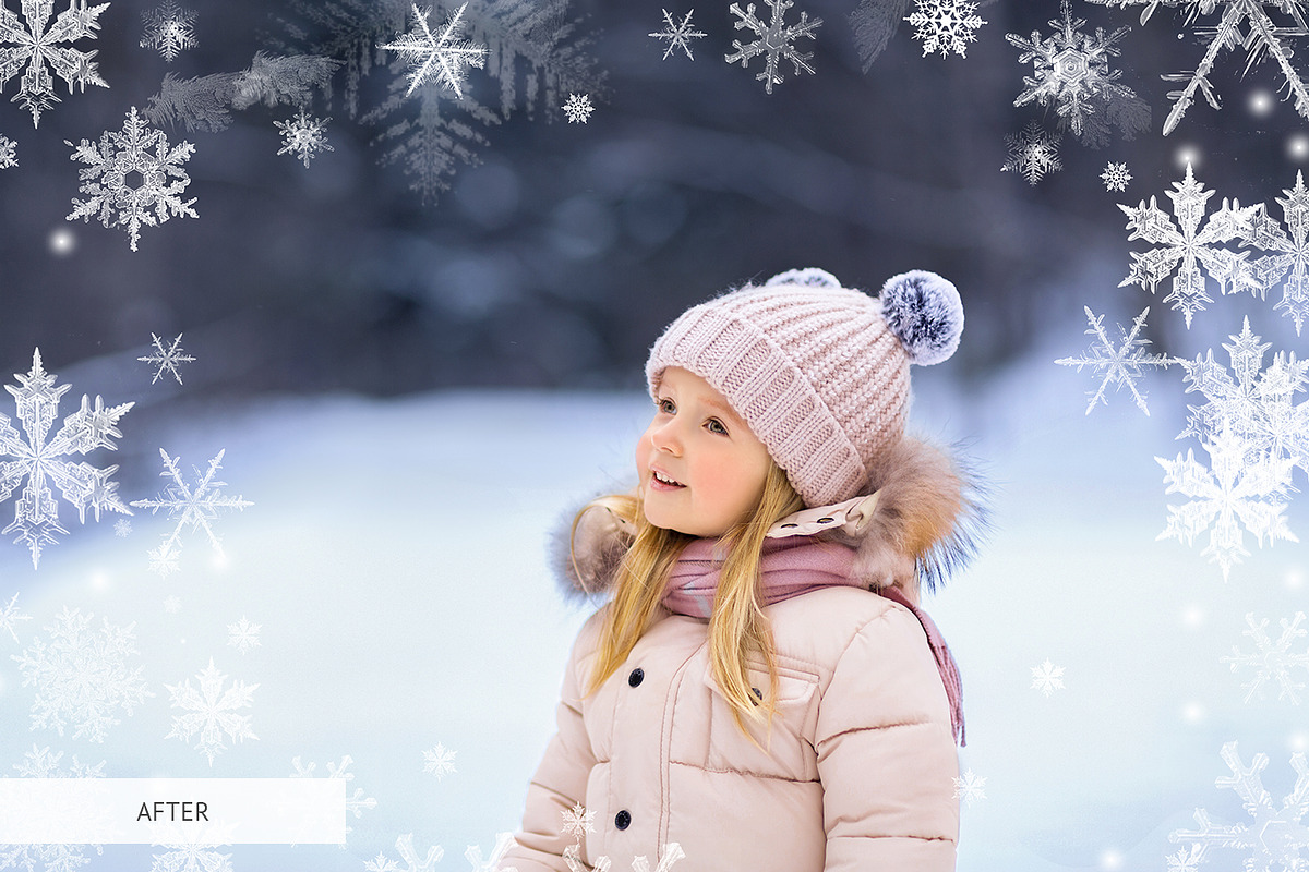 Winter Snowflakes Overlays Photoshop, a Plug-in Add-On by FixThePhoto