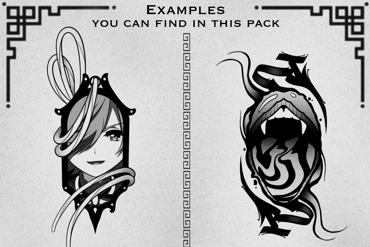 100+ Blackwork Tattoo Bundle Stamps