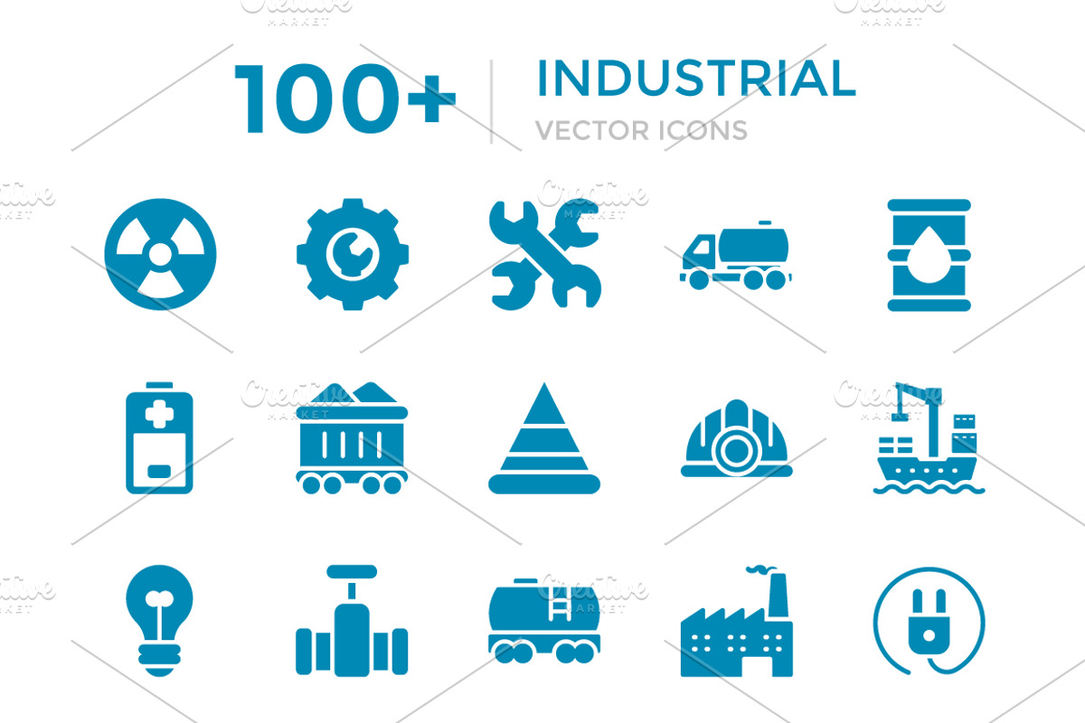 100+ Industrial Vector Icons, a Solid Icon by Vectors Market