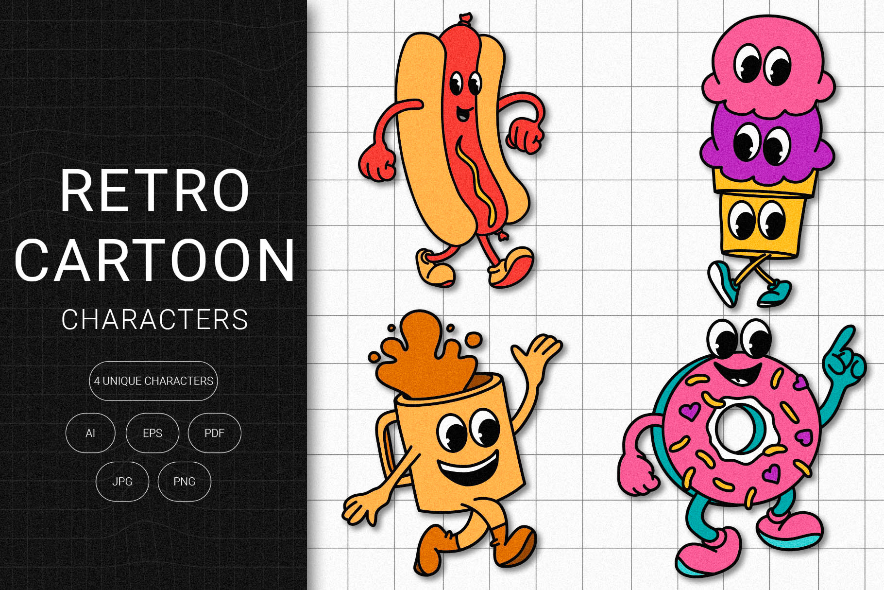 Retro Mascot Cartoon Collection, an Education Illustration by Bun.Design