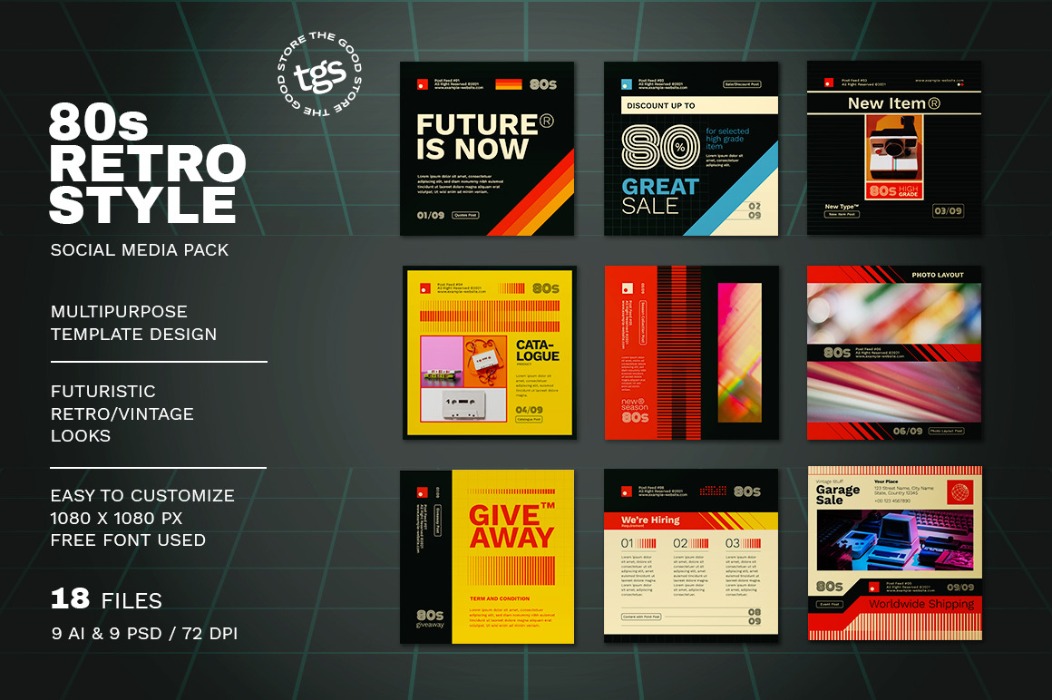80s Retro Style Social Media Pack, a Flyer Template by The Good Store