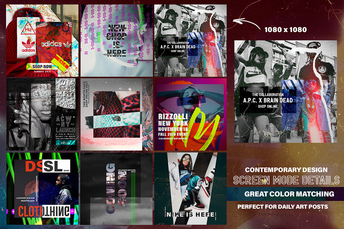 Screen&Texture Instagram posts, a Social Media Template by Convallis