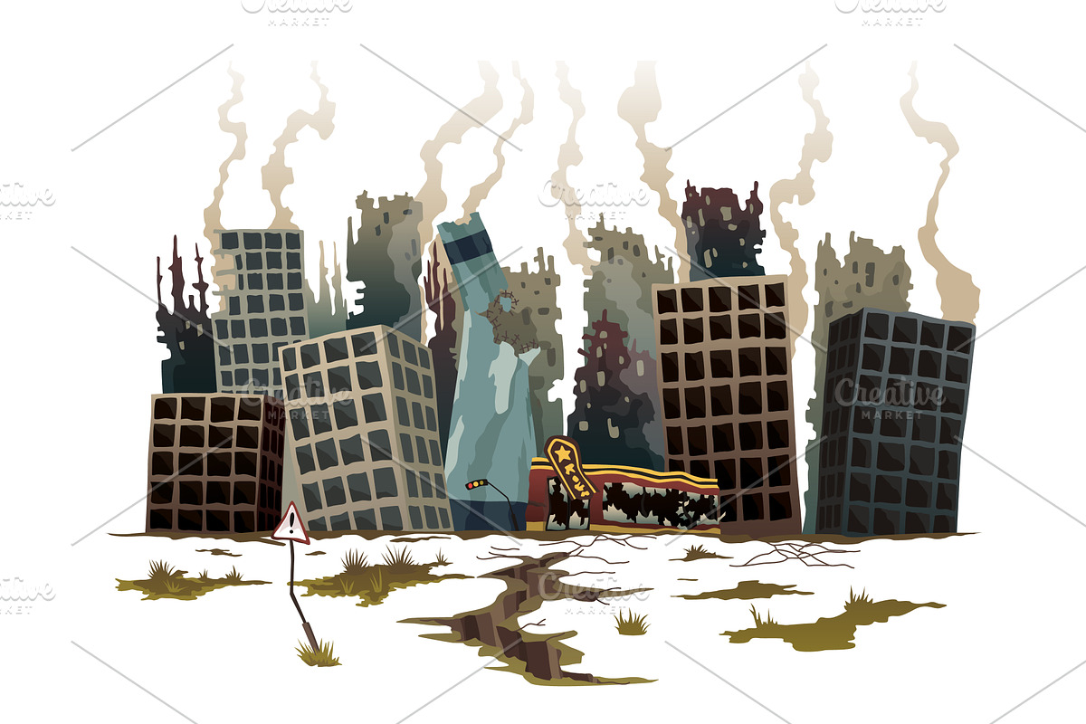 Destroyed city. Street of the, an Illustration by Things for designers