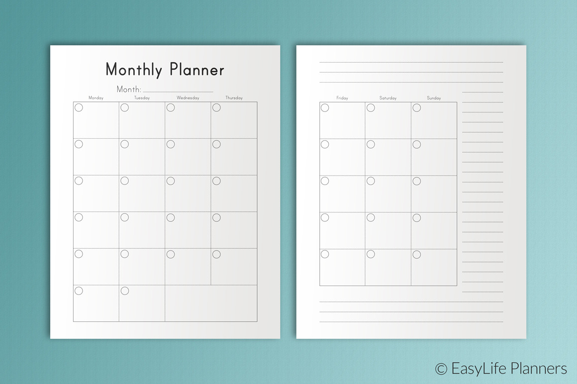 Monthly Planner 7x9 Printable, a Stationery Template by EasyLifePlanners