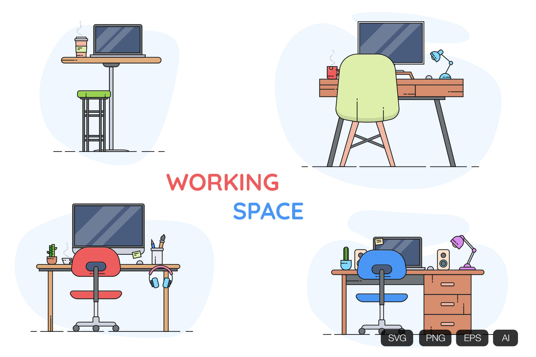 4 Working Space Vector, a Technology Illustration by vintagio