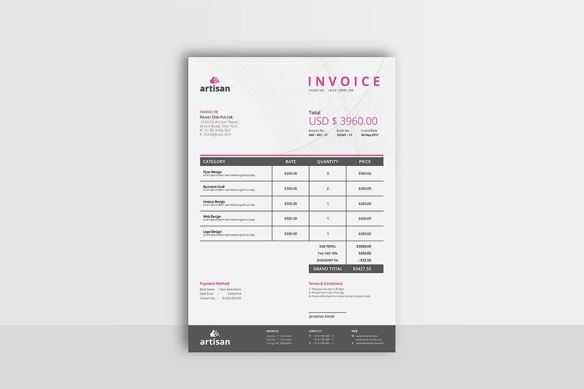 Simple Invoice, a Stationery Template by artisanHR | Creative Market