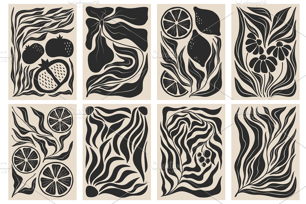 Abstract groovy leaves poster set, an Object Illustration by art PVP ...