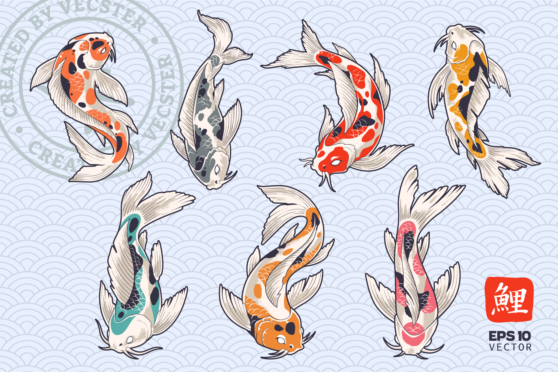 Koi Fish Vector Set, an Animal Illustration by Vecster
