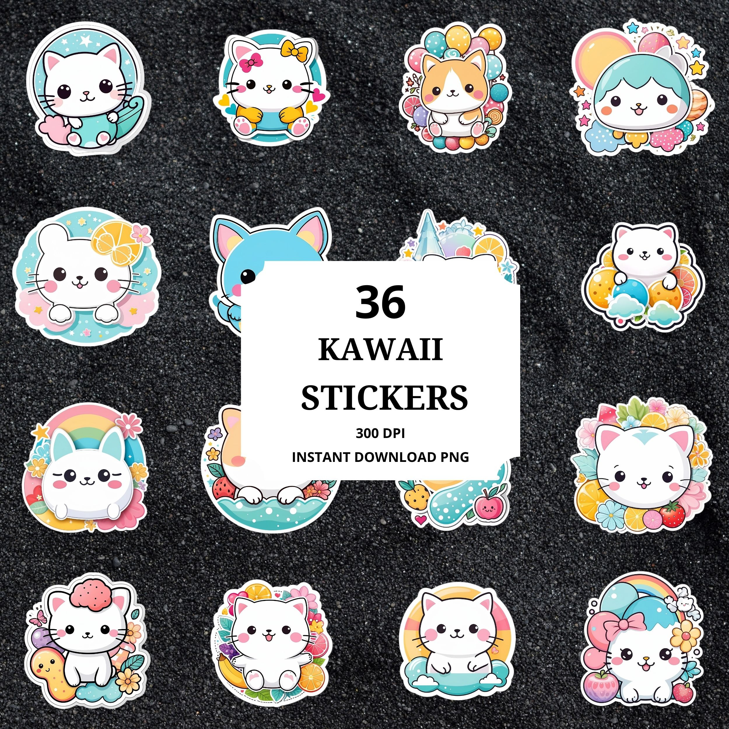 KAWAII Cat Stickers Clipart Bundle, an Animal Illustration by Traffic Store