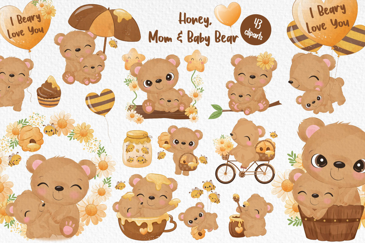 Adorable Honey and Baby Bear Clipart