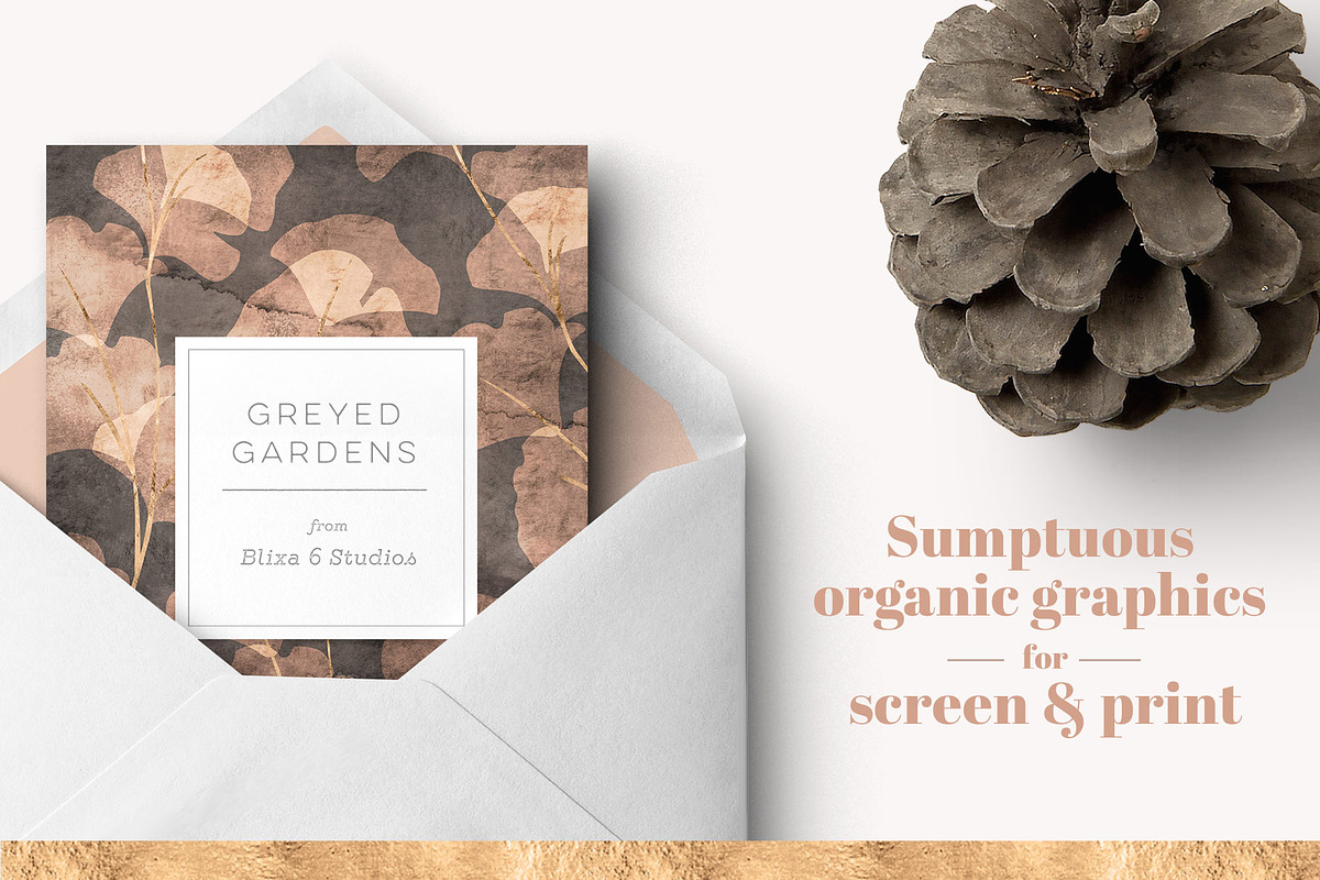 Greyed Gardens & Gold Graphics, a Pattern Graphic by Blixa 6 Studios