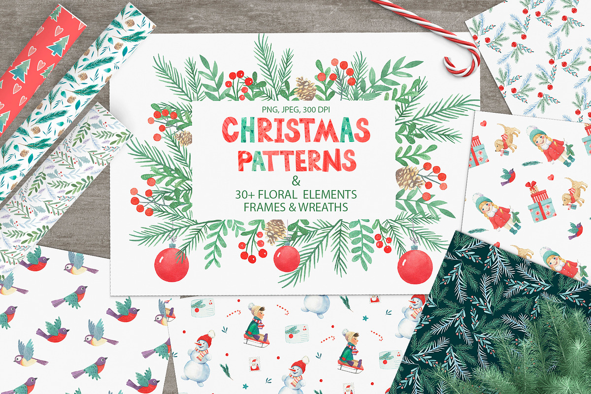 Christmas watercolor patterns, a Pattern Graphic by LelyaCherry
