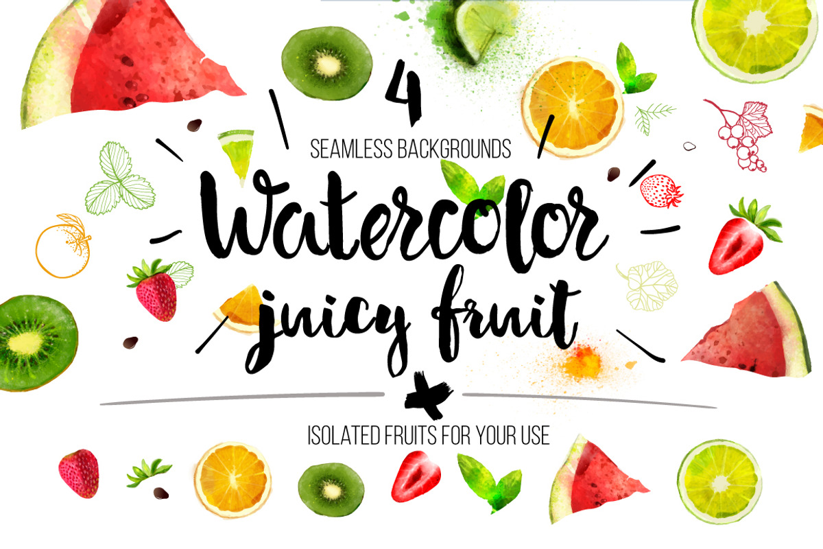Vector watercolor juicy fruit, a Pattern Graphic by Vikpit